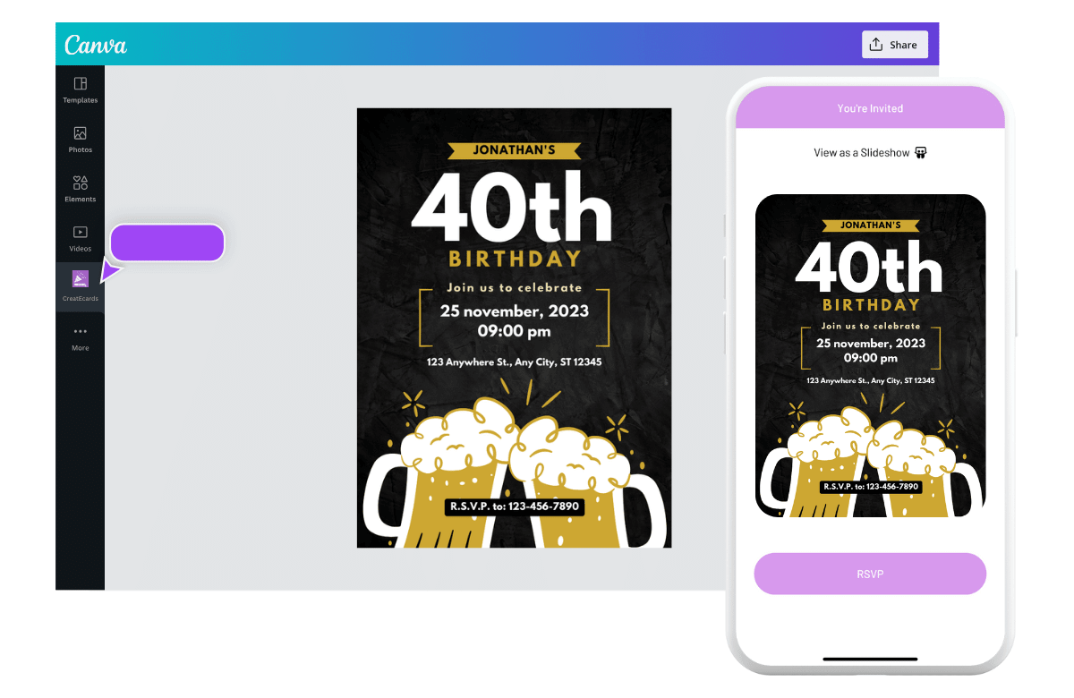40th Birthday Online Invitations - Elegant and Easy with Canva ...