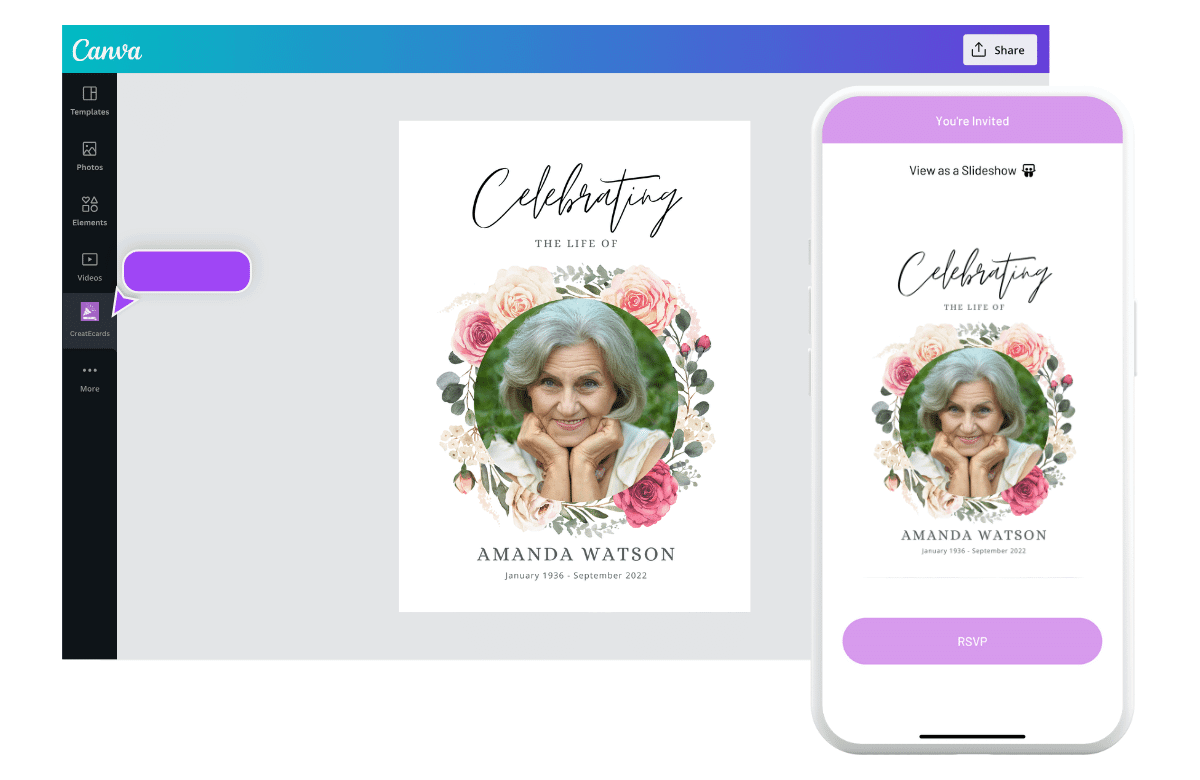 Online Celebration of Life Invitations - Easy RSVPs with CreatEcards ...