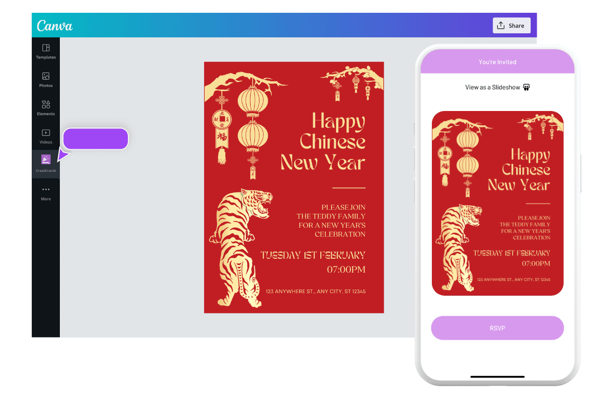 Chinese New Year Invitations - Festive & Simple with Canva & CreatEcards