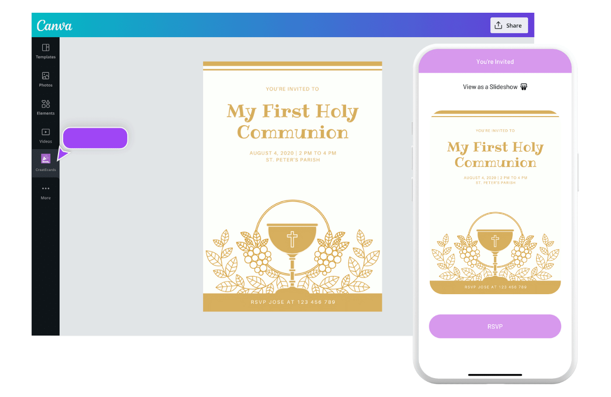 First Communion Invitations - Sacred & Simple with Canva & CreatEcards