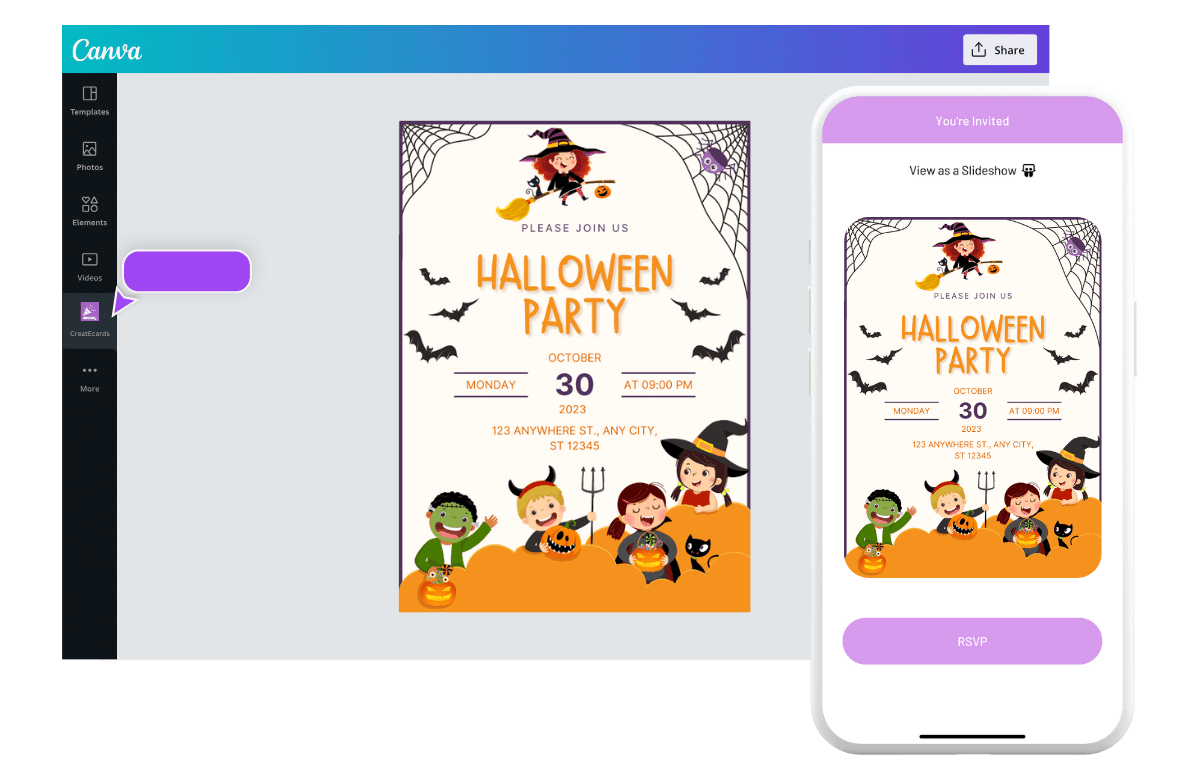 Halloween Party Invitations - Easy Planning & RSVPs with Canva ...