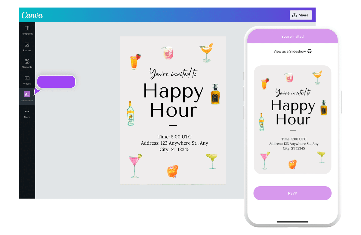 Happy Hour Party Invitations - Effortless Planning with Canva & CreatEcards