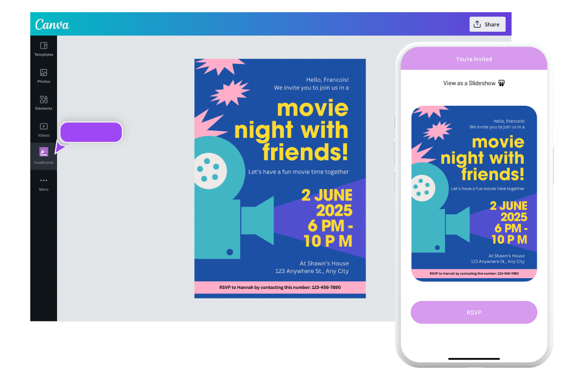 Movie Night Invitations - Simple Planning with Canva & CreatEcards