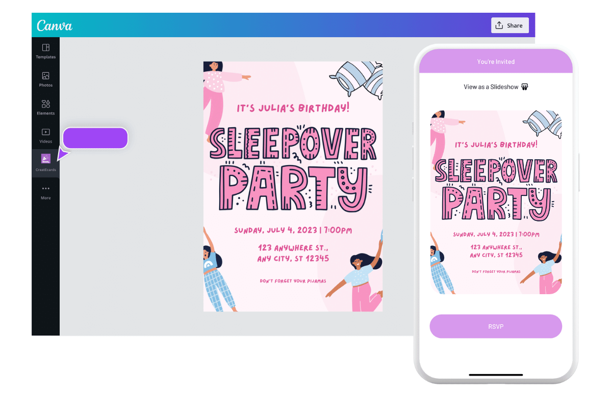 Slumber Party Invitations - Simplified RSVPs & Planning with CreatEcards