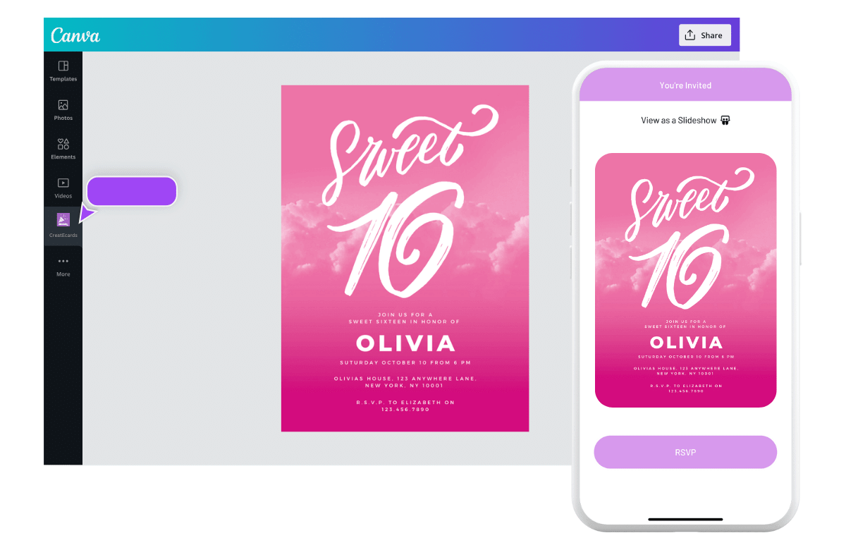 Sweet 16 Invitations with Online RSVP – Free with CreatEcards